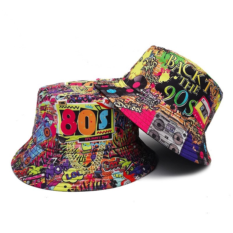 New Retro Nostalgic 80s 90s Tape Pattern Bucket Hat Men Women Double ...