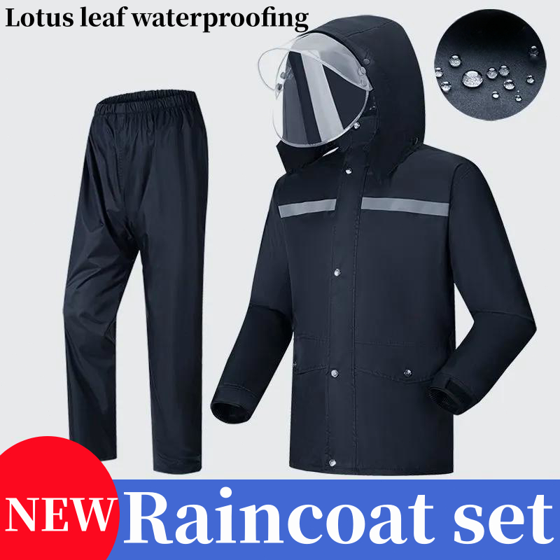 NEW Waterproof Raincoat Set Men Women Thick rainsuit reflective stripe ...