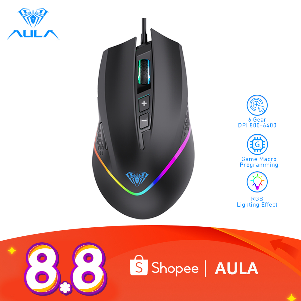 AULA F805 Gaming Mouse RGB Colorful Lighting 6 Gear DPI, 7 Programmable ...