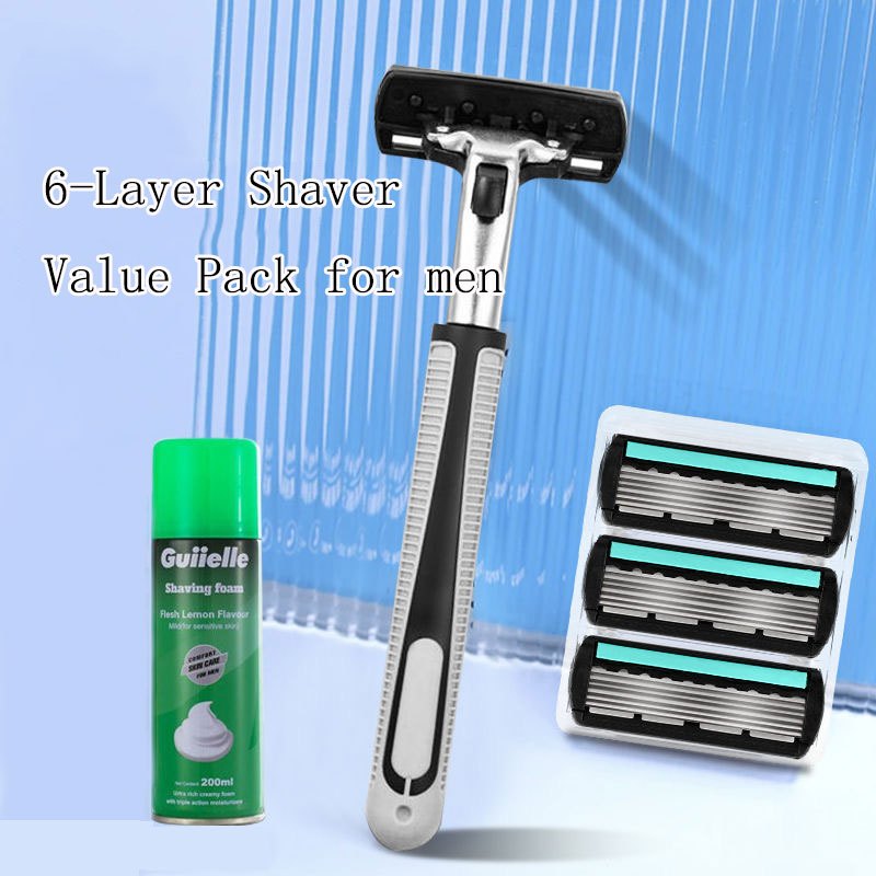 6-Layer Razor Manual Shaver Stainless Steel Classic Double Edge Blade ...
