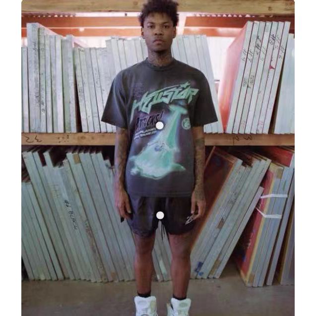 Hellstar 24SS Summer New Tee Alien Large Logo Printed Water Washed ...