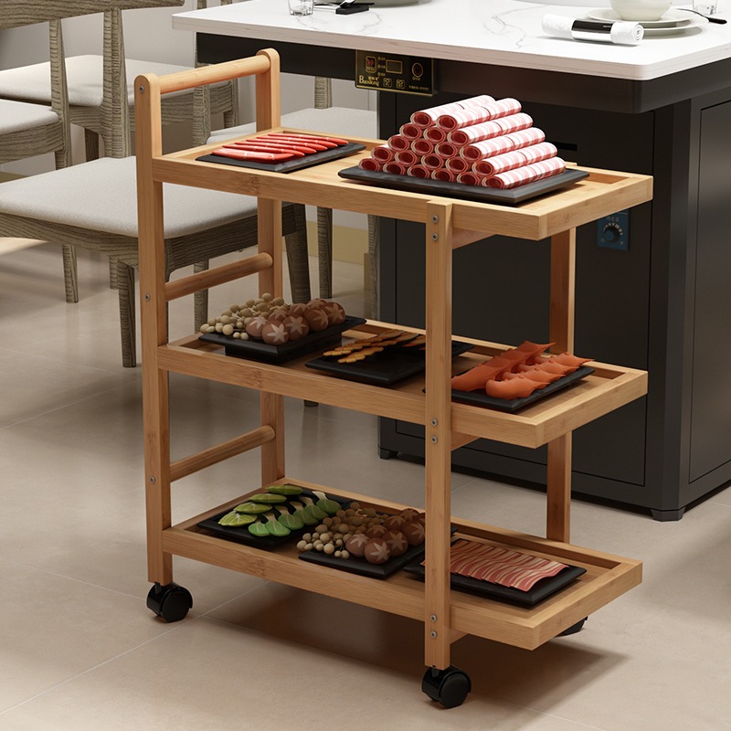 Trolley Cart Bamboo 2/3Layers Moveable Wood Rack Organizer Bamboo ...