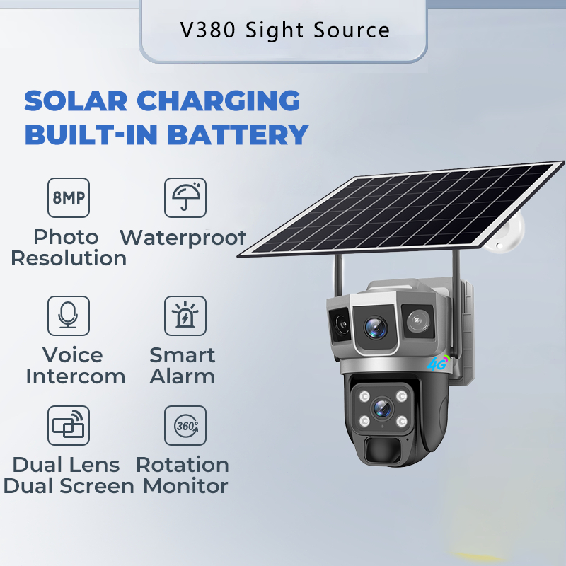 V380 Pro 3 Screen 2 Lens 8MP Solar CCTV Camera VTS02 Outdoor Waterproof ...