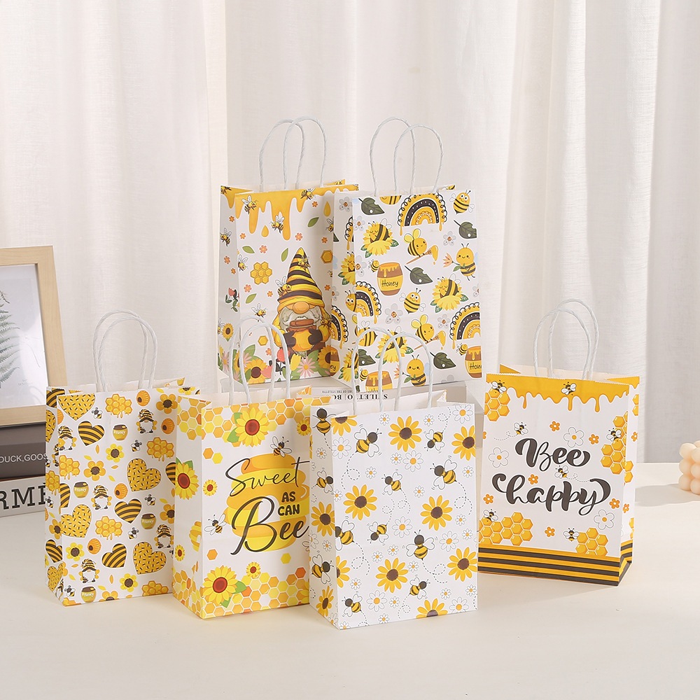 Kraft Paper Bags with Little Bee Prints Birthday Party Favor Gift Bag ...