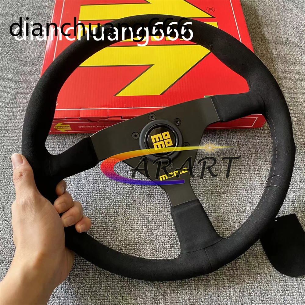 Italy Suede Leather Momo V1 Steering Wheel Car Sport Racing Flat bracket Modified Black/Yellow ...