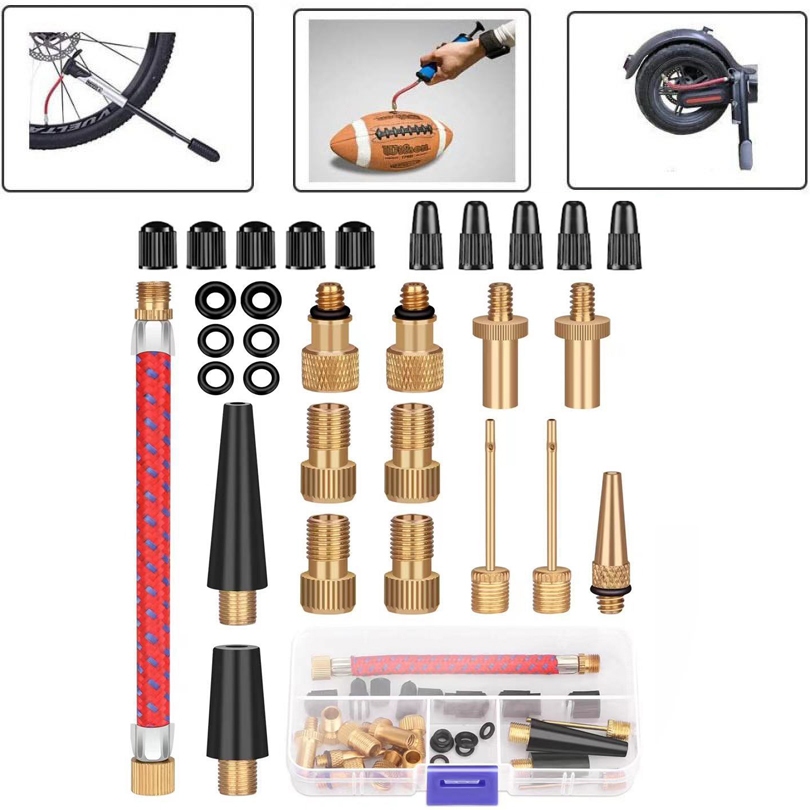 Bicycle Valve SV AV DV Copper Valve Adapter Kit Set Metal Ball Needle ...