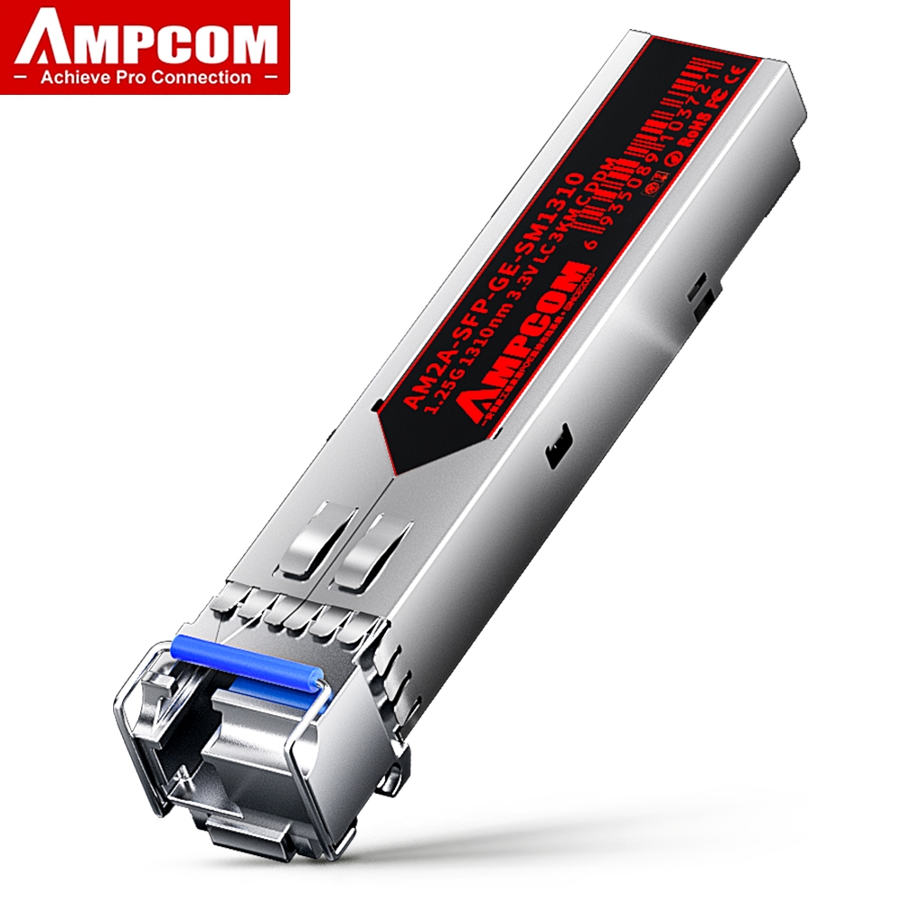 AMPCOM LC/UPC SFP BIDI Fiber Optic Transceiver Module Simplex 1000BASE ...