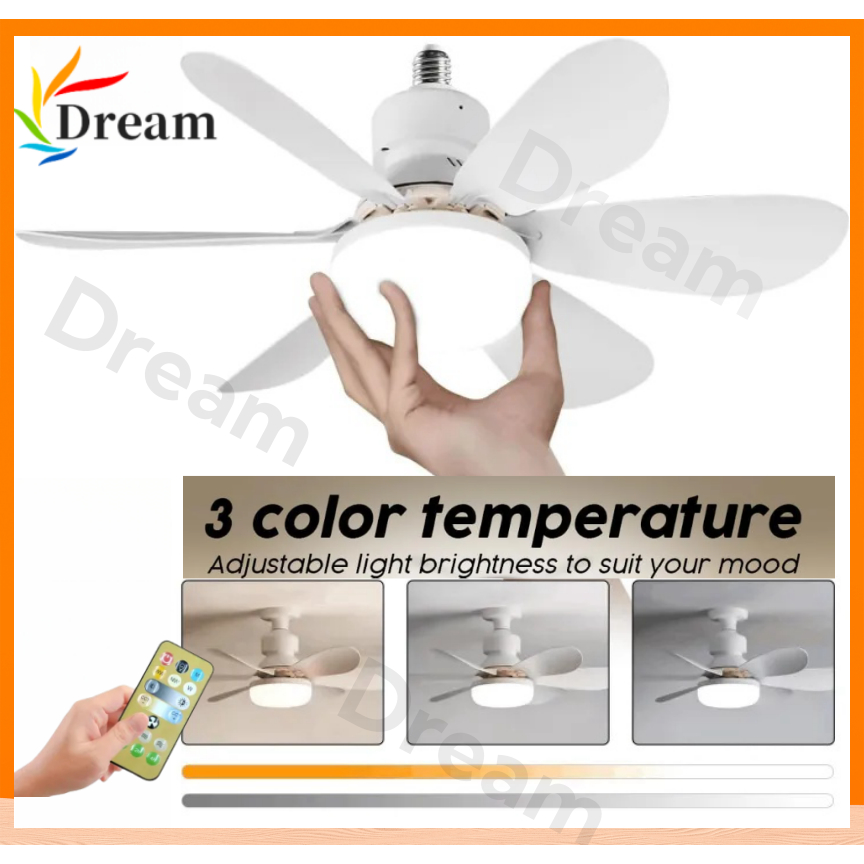 E27 Socket Fan Light Ceiling Fans with Lights and Remote, Dimmable LED ...