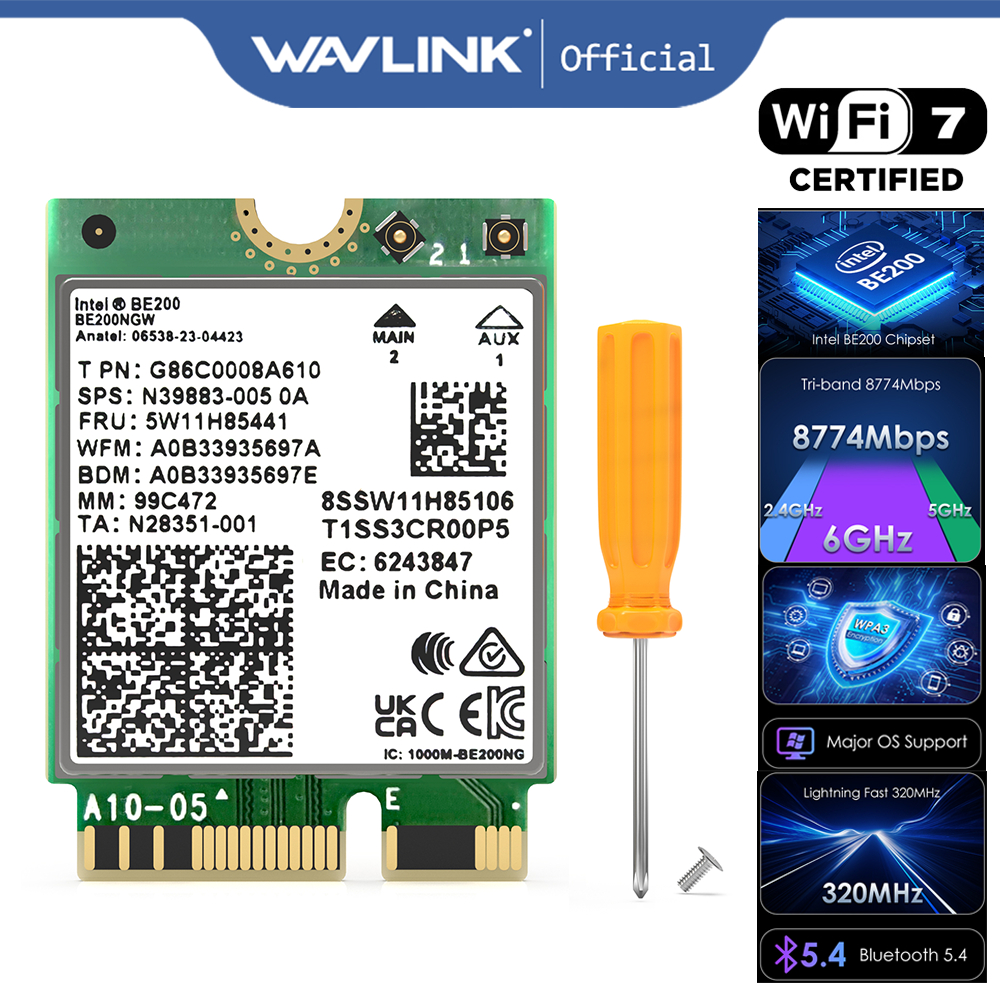 WAVLINK WiFi 7 Wireless Card, 8774Mbps Tri-Band BE200 M.2 NGFF Network ...