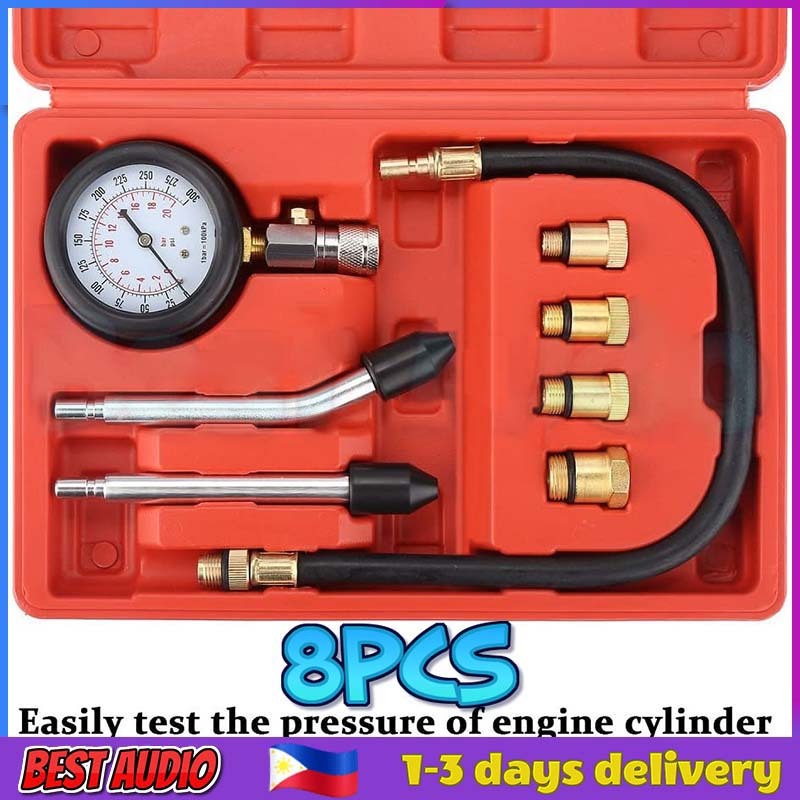8 PCS Engine Cylinder Compression Tester Kit Auto Tool Meter, Gas ...