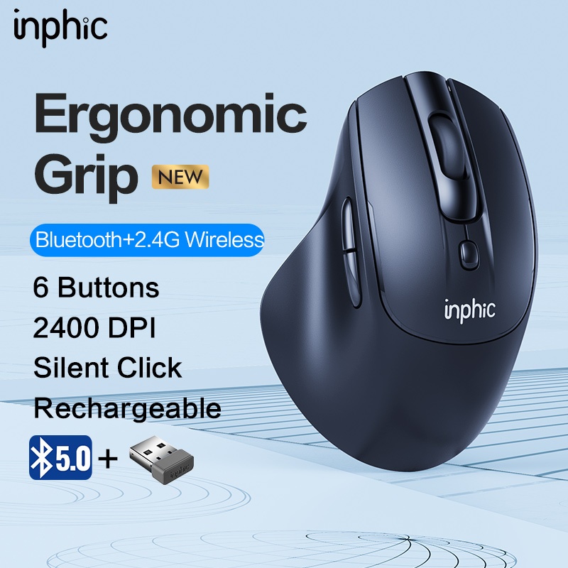 inphic DR2 Bluetooth Wireless Mouse Rechargeable 2.4G&Bluetooth 5.0/4.0 ...