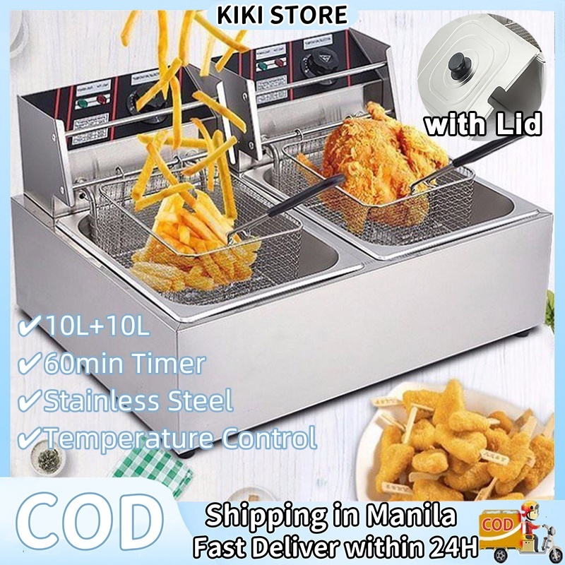 20L Electric Deep Fryer with Timer Dual Cylinder Heavy Duty Deep Frying ...