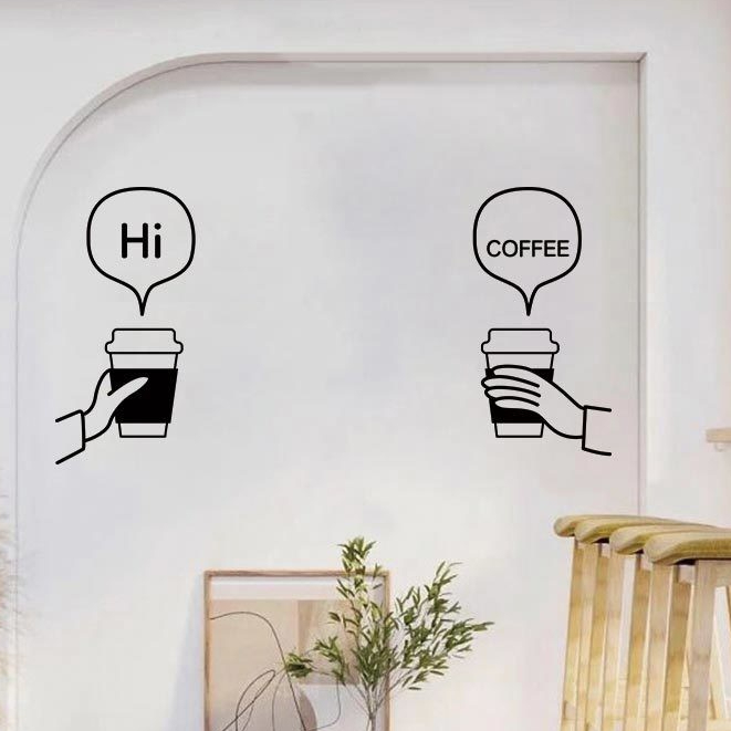 Coffee Cup Pattern Stickers Cafe Restaurant Shop Glass Window Stickers ...