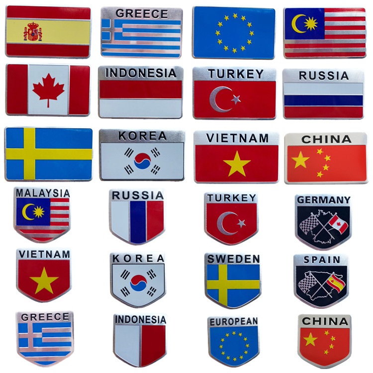 Metal Modified Flag Car Sticker Malaysia Vietnam EU Indonesia ...
