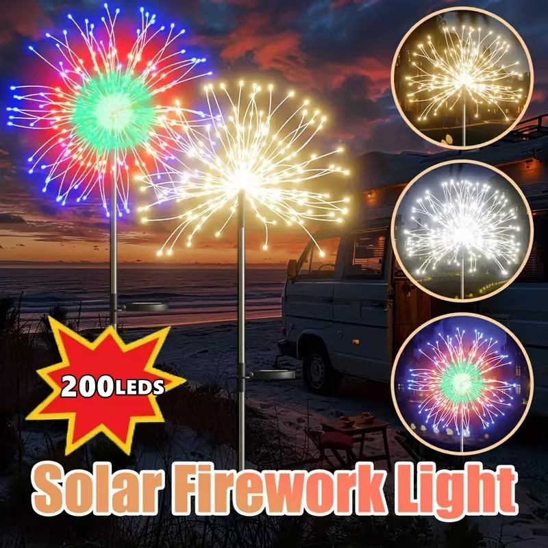 120/200 LED Outdoor Solar Powered Fireworks Globe Dandelion Lamp/ IP65 ...