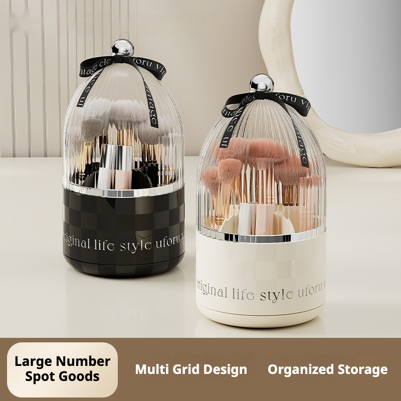 Brush Bucket Cosmetic Brush Storage Box Rotating With Cover Dustproof ...
