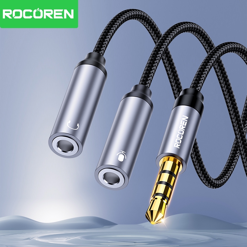Rocoren 2 In 1 3.5MM AUX Stereo Audio Splitter Cable Headphone Mic Y Adapter Cable Dual Female ...
