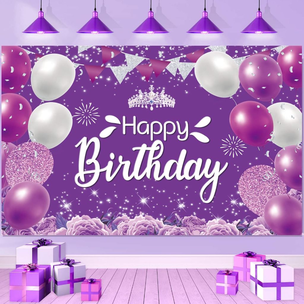 5x3ft Purple Happy Birthday Photography Backdrop Purple and Silver ...