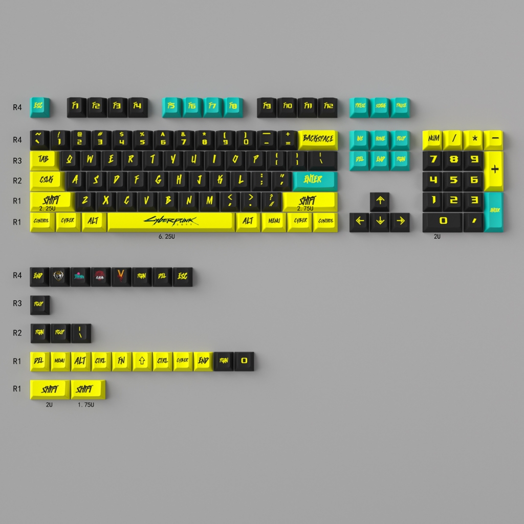 129 Key Cyberpunk 2077 Keycaps PBT DYE-SUB Cherry Profile For ...