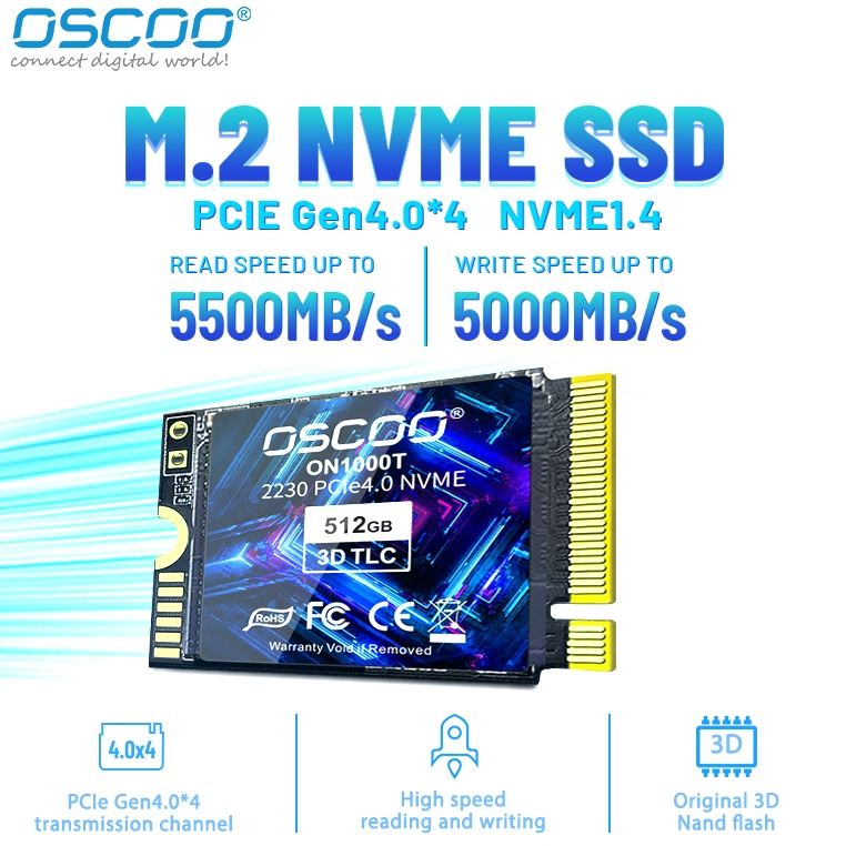 OSCOO M.2 2230 NVMe PCLe Gen 4.0x4 3D TLC NAND Flash Games Console SSD ...