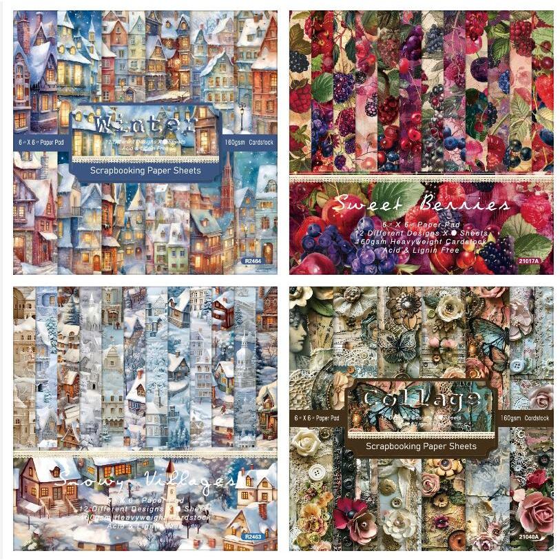 Paper Pack 6"x6"Snowy/Collage/ winter 12 sheet Art Background Paper ...