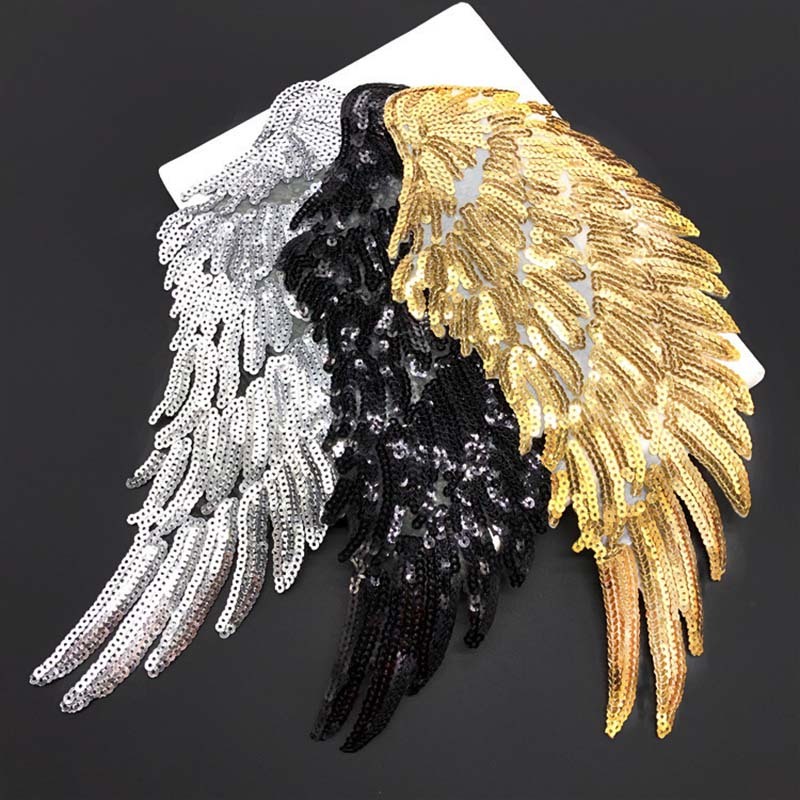 1Pair 14*31CM Angel Wings Sequins Fusible Embroidery Applique Iron On ...