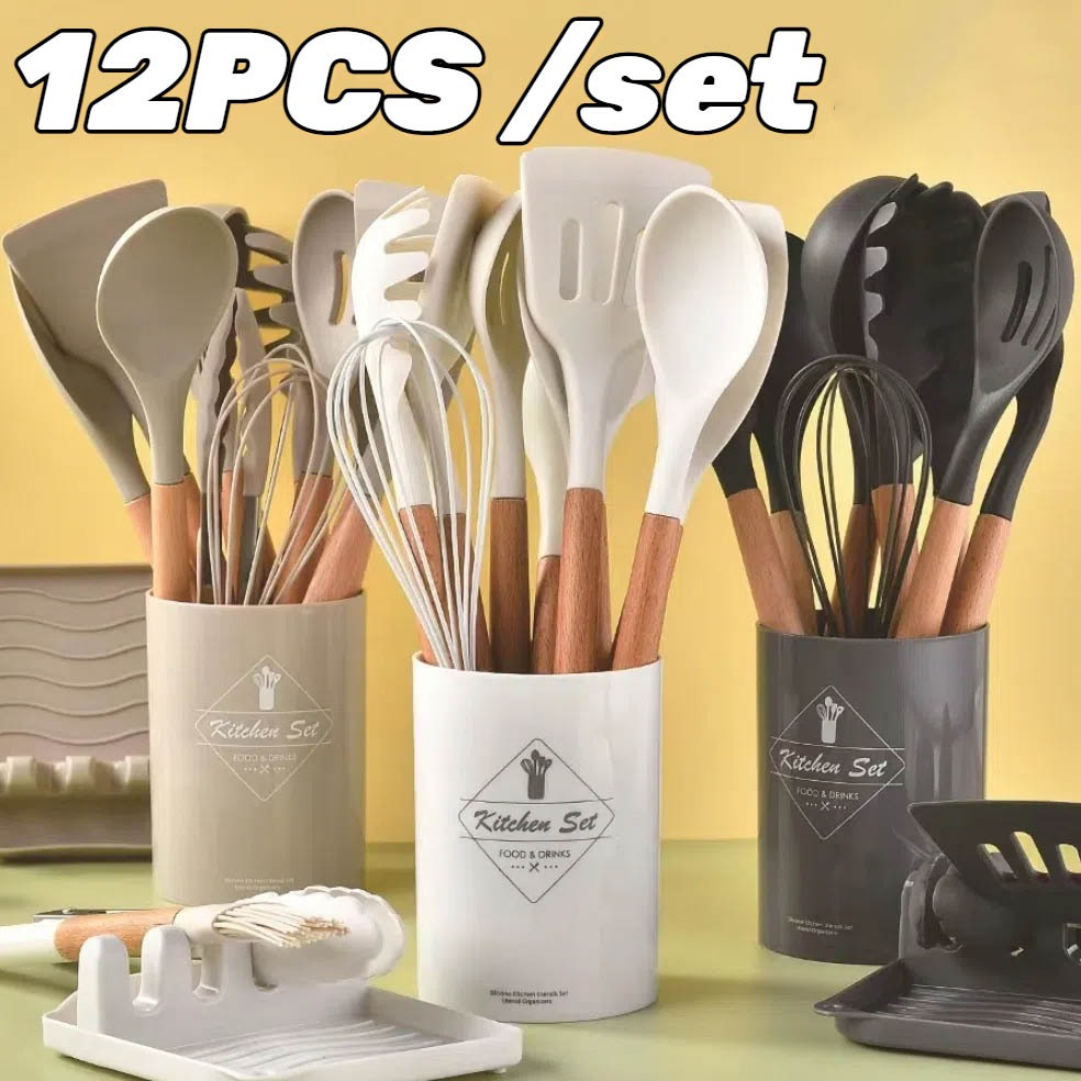 Kitchen Set 12Pcs Silicone Kitchen Utensils Set Non Stick Spatula ...