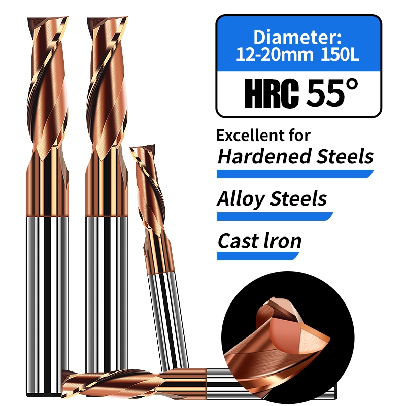 HRC55 12-20mm Tungsten Steel Milling Cutter 2-Flute Extended Carbide ...