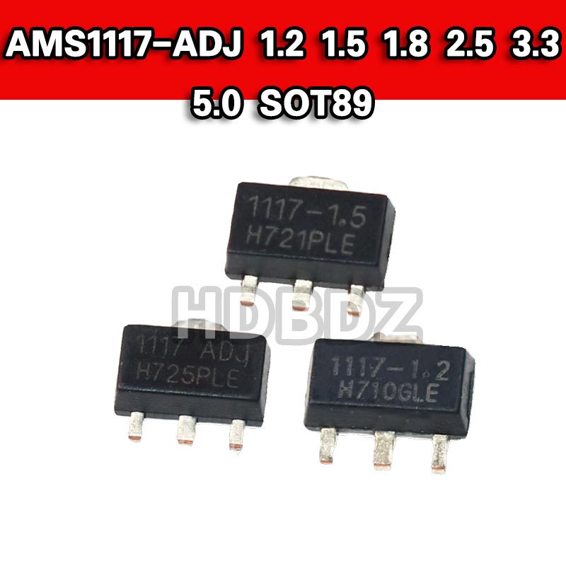 10-50PCS AMS1117-3.3V 1.2 1.5 1.8 2.5 3.3 5.0 ADJ SOT89 Linear Voltage Regulator Chip IC SMD ...