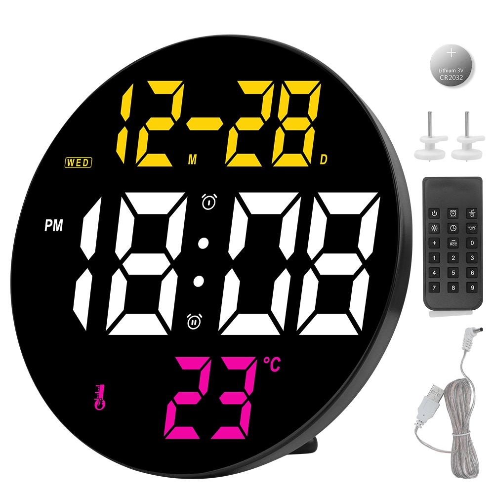 LED Round Wall Clock With Remote Control Digital Clock Alarm Clock Home ...