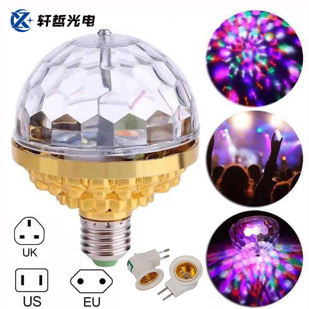 6W Colorful 360° Rotating Magic Ball Light Bulb with Sockets,Disco RGB ...