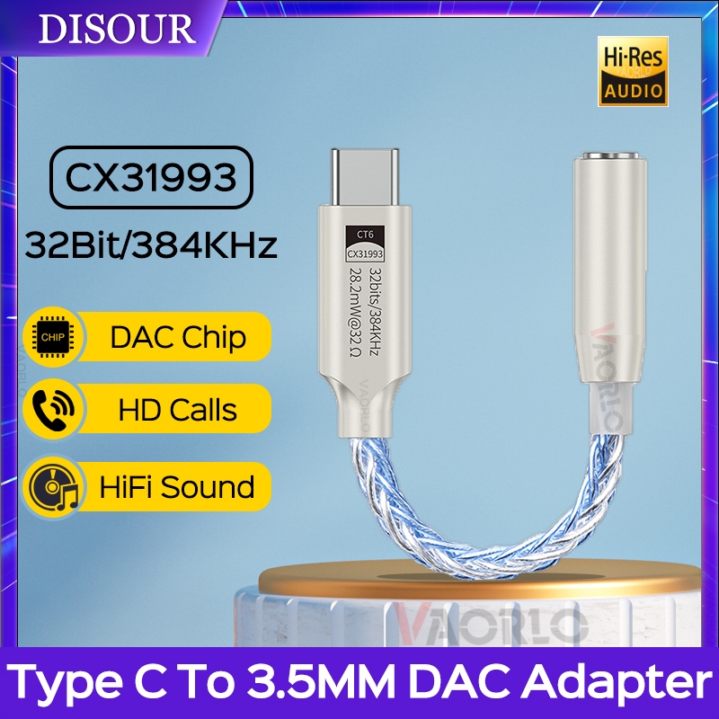 DISOUR CX31993 USB DAC Type C to 3.5mm Headphone Amplifier 32Bit 384KHz HiFi Digital Audio ...
