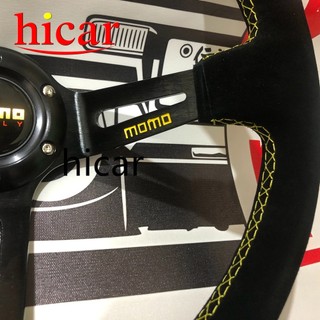 MOMO yellow Horn 13inch Suede Leather Deep Dish Drifting Sport Racing ...
