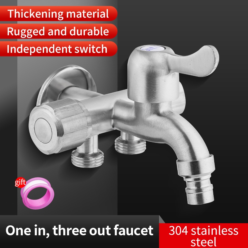 304 stainless steel three-way faucet bathroom faucet in three out 1/2 ...