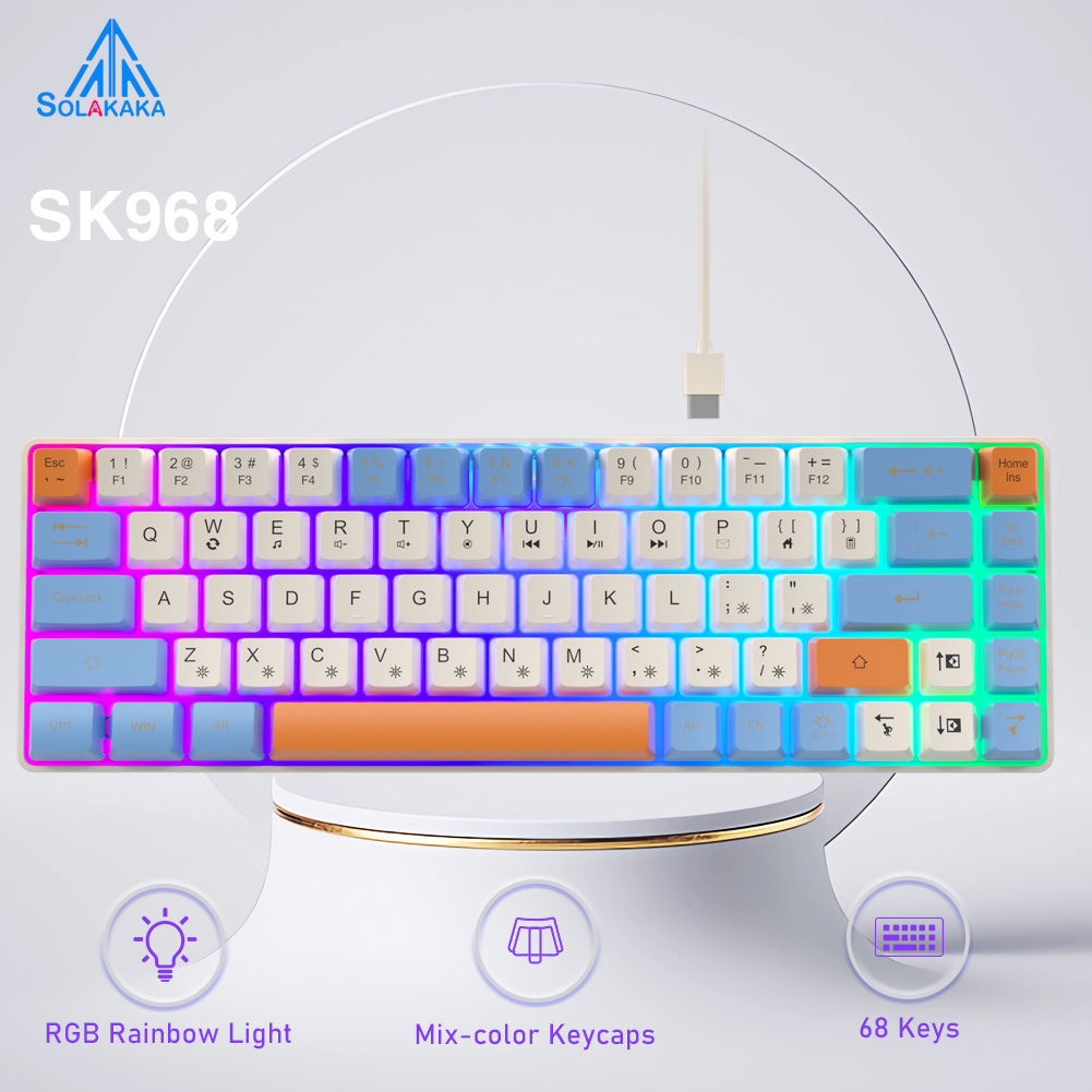 SOLAKAKA SK968 68Keys Wired RGB Membrane Keyboard Colorful Keycaps with ...