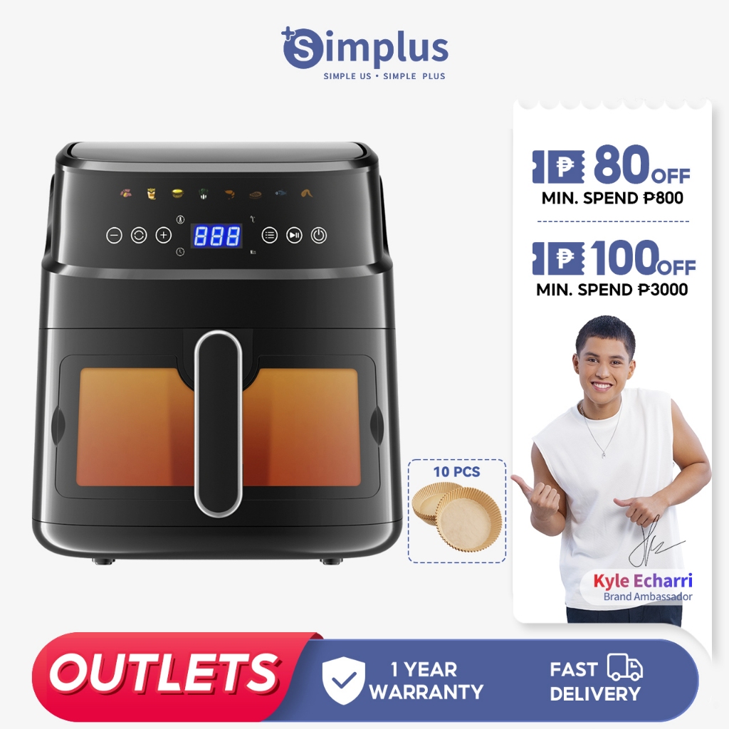 Simplus Visible Air Fryer 6L Electric Fryer Oven LCD Touch Screen Non ...