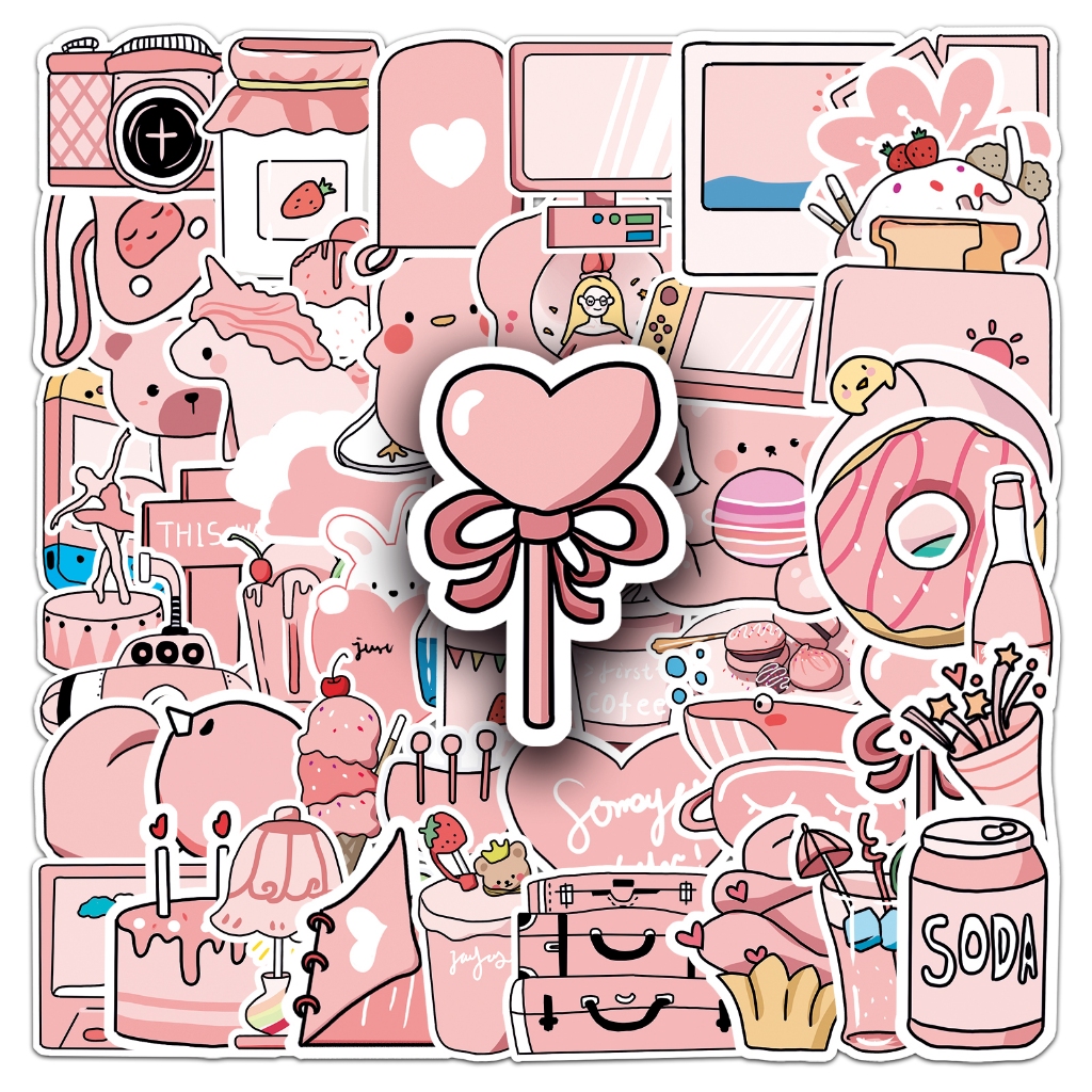 50 Piece Cute Pink Stickers Waterproof DIY For Phones Laptop Car ...