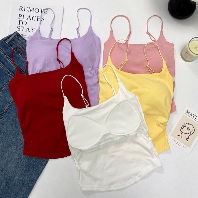 Hot Girl Camisole Women's Pleated Backless Vest With Pads Adjustable ...