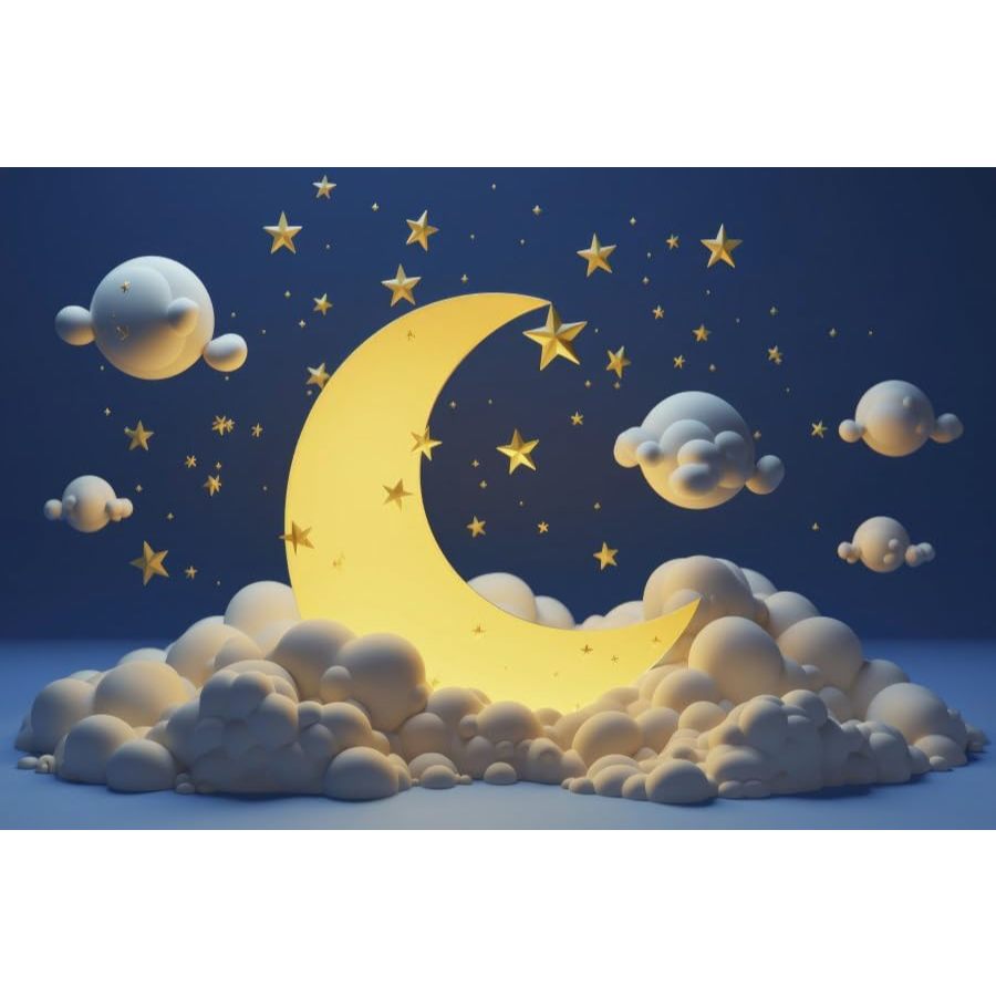 5x3ft Sleeping at Night Photography Backdrop Crescent Moon Golden Stars ...