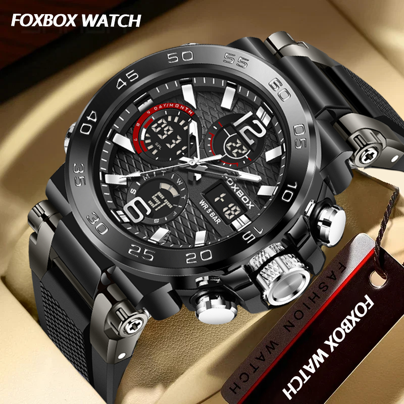 FOXBOX Men Watches LED Waterproof Fashion Sport Electronic Silicone ...
