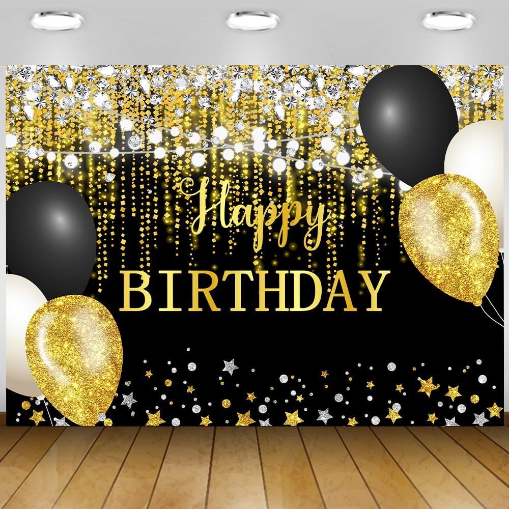 Gold and Black Birthday Backdrops Gold Glitter Light Birthday Party ...
