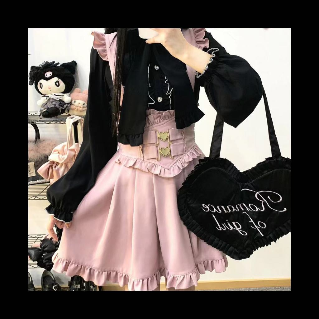 Japanese Skirt With Heart-Shaped Button Lace Cross High Waisted ...