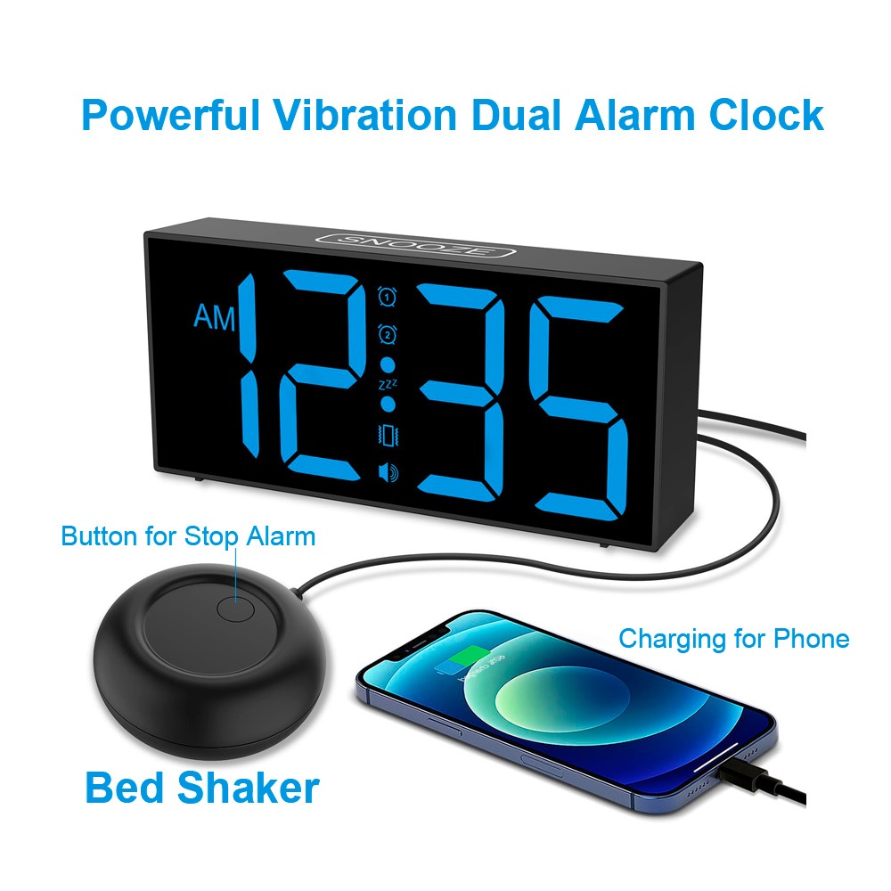 [Fast Delivery] Super Bed Shaker Vibrating Alarm Clock 7.4-Inch Large ...