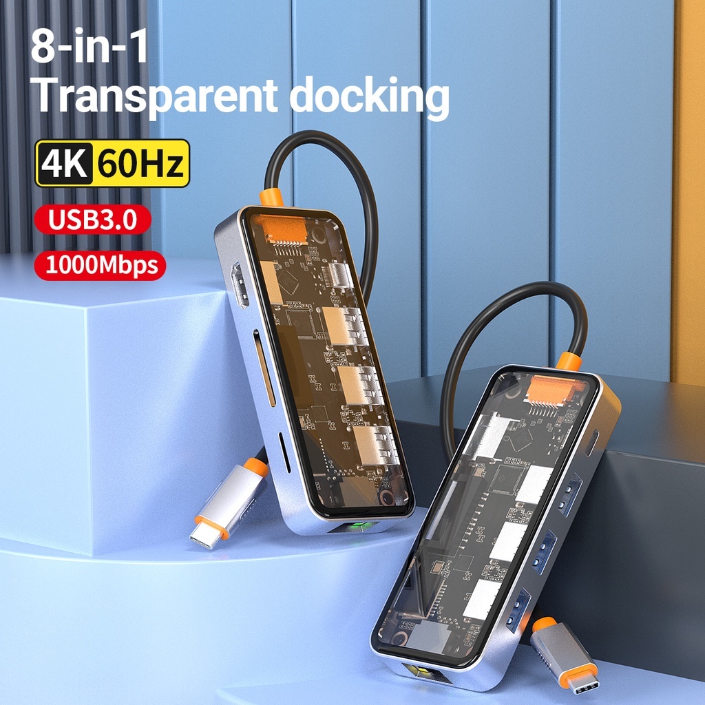 8in1 Type-C Transparent Docking Station USB C HUB To HDMI Projection ...