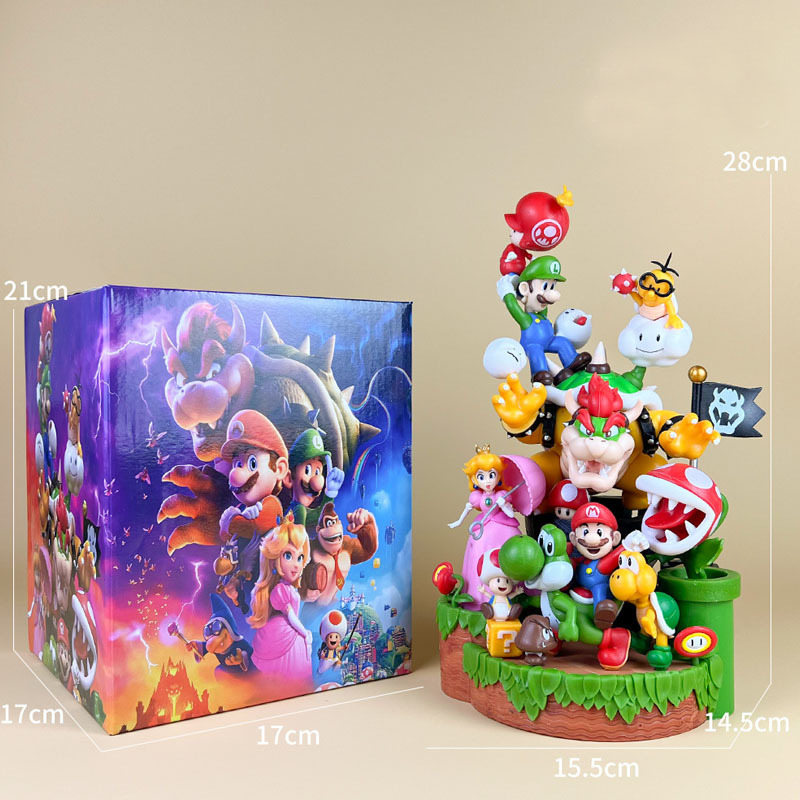 28CM Super Bros Action Figures Mario Luigi Yoshi Princess Peach Bowser ...