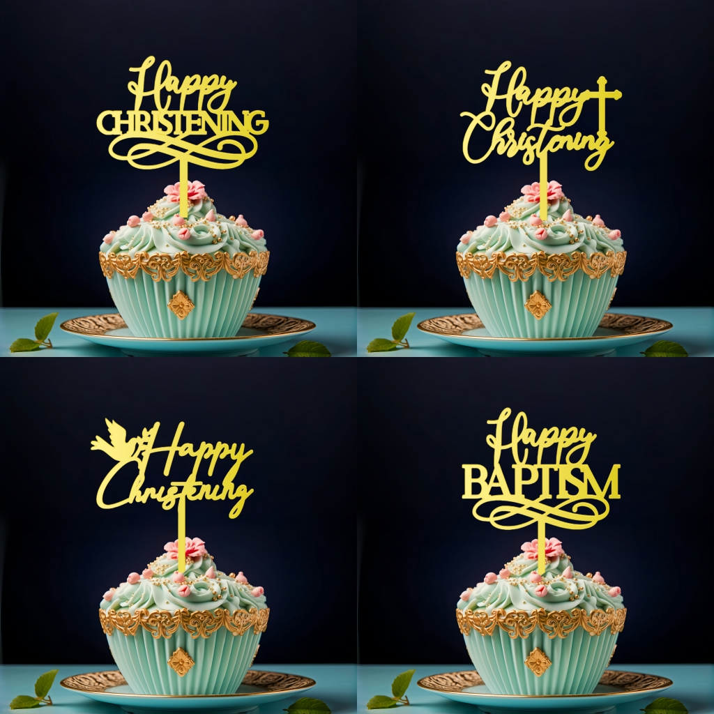 12 Pieces Baptism Cake Toppers Happy Christening Cake Toppers Acrylic ...