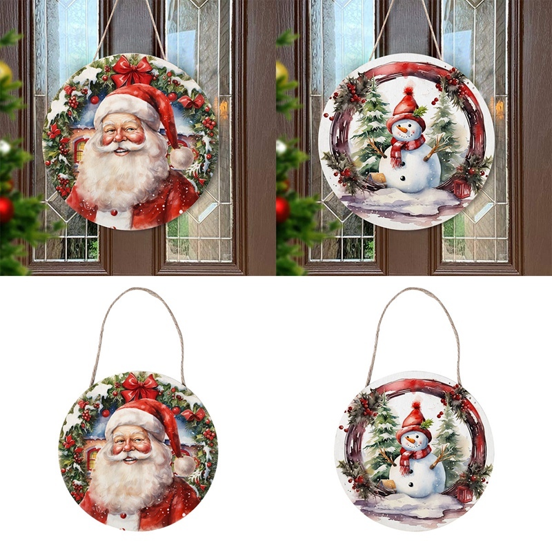 20cm Snowman Santa Claus Wooden Round Sign Christmas Circle Plaque ...