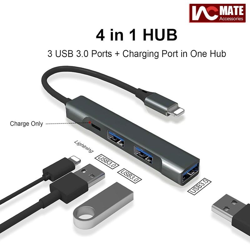 Lightening Hub Adapter, iPh USB A Port Multi Splitter Adapter ...