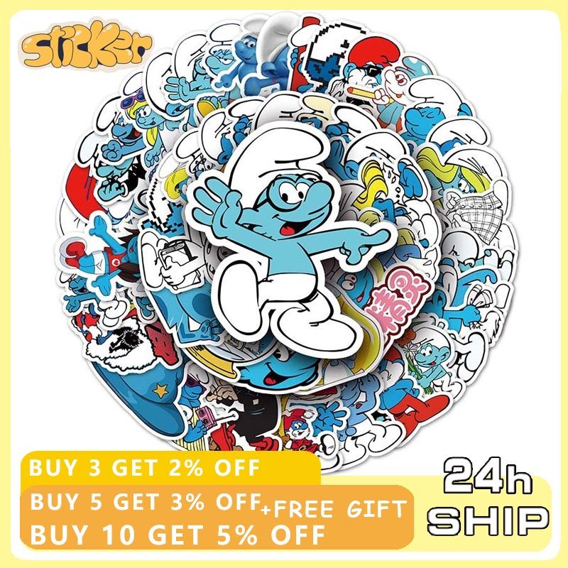 52pcs Disney Cute Cartoon The Smurfs Stickers Kawaii Decals Kid Toy DIY ...