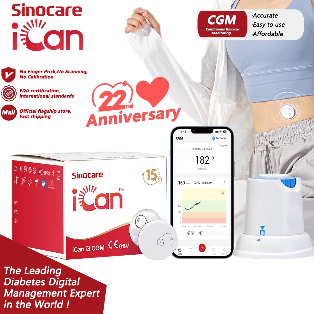 Sinocare iCan i3 Continuous Glucose Monitoring (CGM) System 24H x 15Days Real Time Monitoring ...